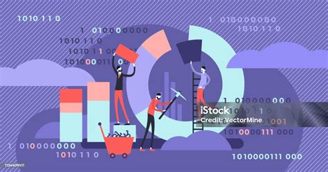 데이터 마이닝 벡터 일러스트입니다 작은 차트 그래프 생성 사람 개념입니다 개선에 대한 스톡 벡터 아트 및 기타 이미지 개선