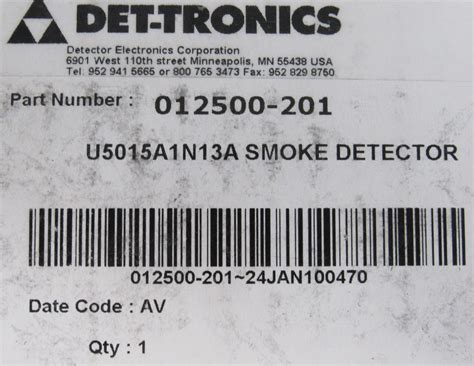 New Det Tronics U5015a1n13a Smoke Detector 012500 201 Sb Industrial Supply Inc