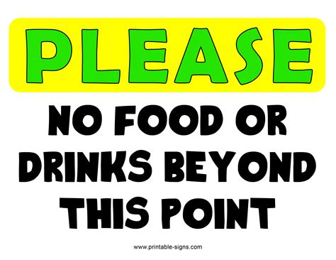 Please No Food Or Drinks Beyond This Point Sign Printable Signs