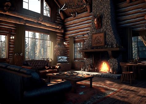 premium photo ai generated illustration of a log cabin living room