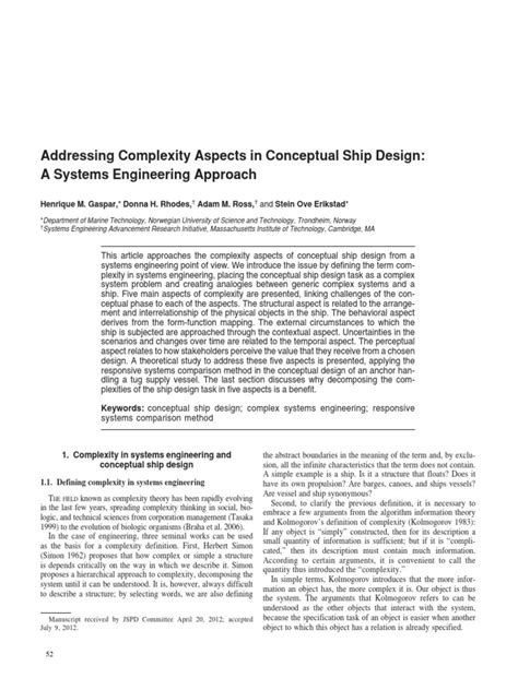 Addressing Complexity Aspects In Conceptual Ship Design A Systems Engineering Approach Pdf