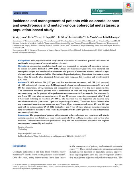 Pdf Incidence And Management Of Patients With Colorectal Cancer And