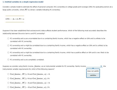Solved 1 Omitted Variables In A Simple Regression Model