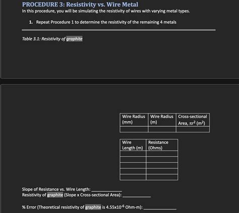 Procedure 3 Resistivity Vs Wire Metal In This Procedure You Will Be