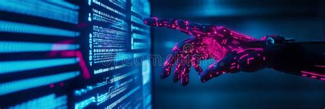 robotic hand interacting with digital code futuristic technology artificial intelligence digital