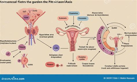 Illustration Of A Female Reproductive System Highlighting Hormonal