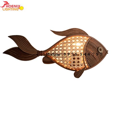 Đèn Decor Gắn Tường Con Cá Chép Mây Tre Đan Đèn Phượng Hoàng