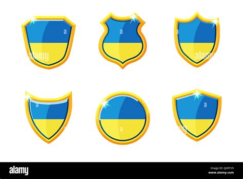 Set Shield With Flag Of Ukraine Isolated Icons Stock Vector Image