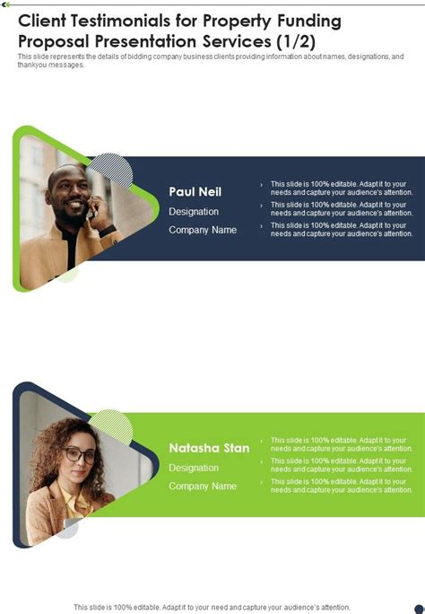 Client Testimonials For Property Funding Proposal Presentation Services One Pager Sample Example