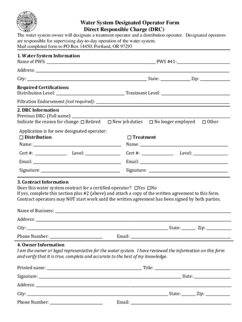 Fillable Online Public Health Oregon Water System Designated Operator