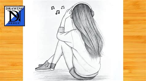 C Mo Dibujar Una Chica Sentada Escuchando M Sica Dibujo A L Piz Para