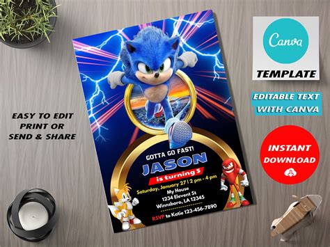 Invitación De Cumpleaños De Sonic The Hedgehog Plantilla De Invitación Sónica Invitación