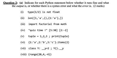 Solved Question 2 A Indicate For Each Python Statement