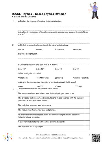Igcse And Gcse Physics Revision Worksheets Space Physics Teaching Resources