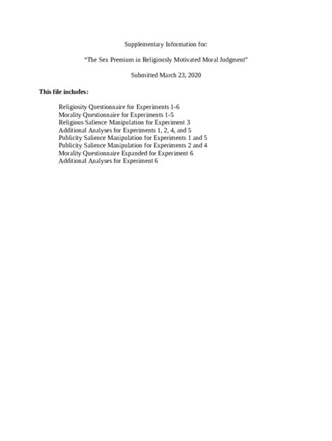 The Sex Premium In Religiously Motivated Moral Judgment Doc Template
