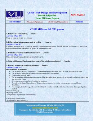 CS506 Quiz 1 CS506 WEB DESIGN AND DEVELOPMENT QUIZ NO In The