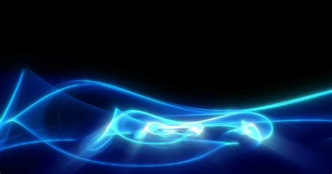 Abstract Waves Of Blue Energy Magic Smoke And Glowing Lines On A Black