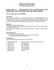 2022 Fall Lab1 Experiment Docx The University Of Texas At Dallas