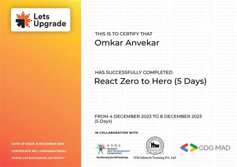Reactcertification Letsupgrade Reactjs Webdevelopment… Omkar Anvekar