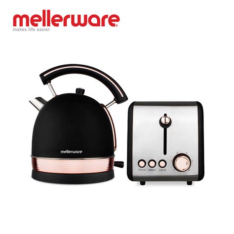 Mellerware Pack 2 Piece Set Stainless Steel Black Kettle And Toaster