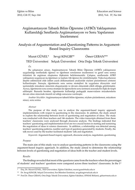 Pdf Analysis Of Argumentation And Questioning Patterns In Argument