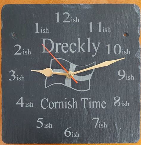 Dreckly Slate Clock Etched In Cornwall Backwards Running Etsy Uk