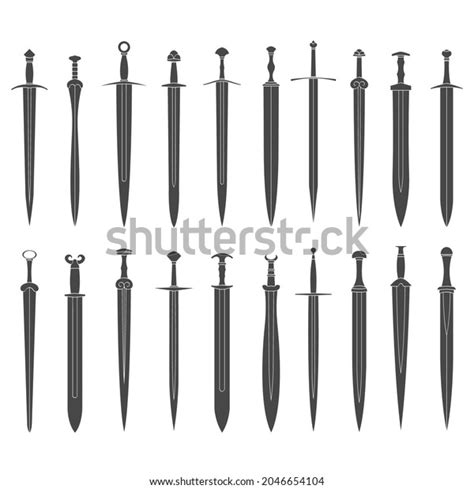 Vector Monochrome Icon Set Ancient Swords Stock Vector Royalty Free