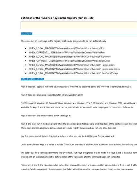 Definition Of The Runonce Keys In The Registry Pdf Windows Registry