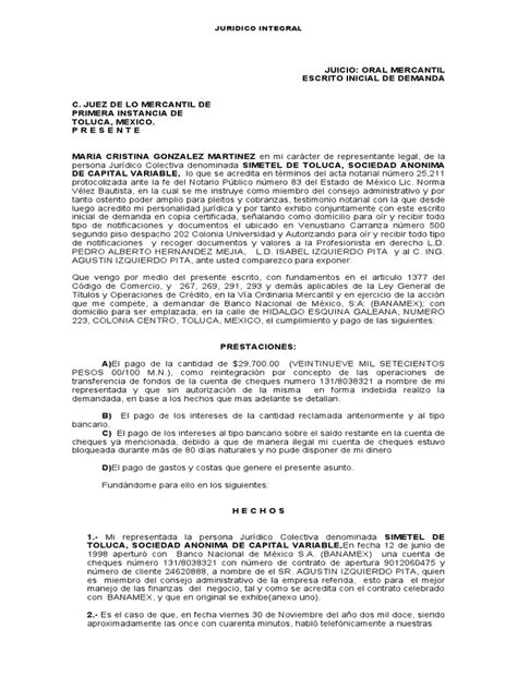 Juicio Ordinario Mercantil Pdf Transferencia Bancaria Bancos