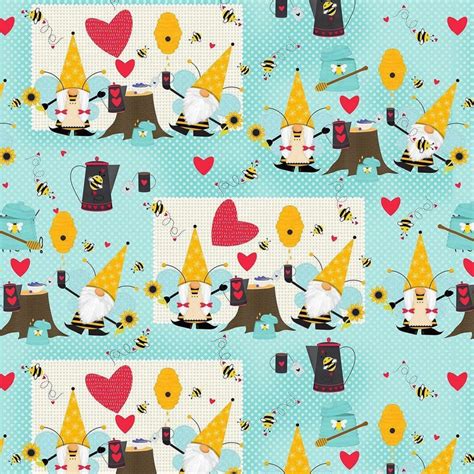 Spring Gnome Fabric Gnome Fabric Panel Bee Gnome Honey Bee Etsy
