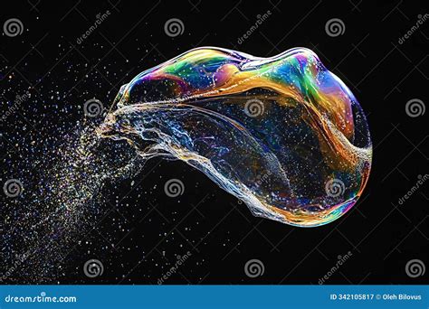 Colorful Soap Bubble Floating And Bursting With Glitter On Black Background Stock Image Image
