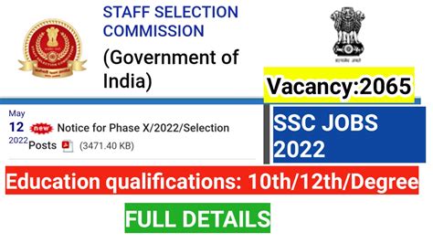 Ssc Phase X Notification 2022 Vacancy 2065 Selection Post Recruitment