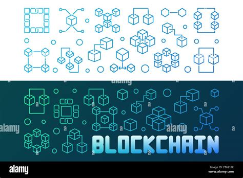 Blockchain Technology Colored Linear Banners Set Vector Modern