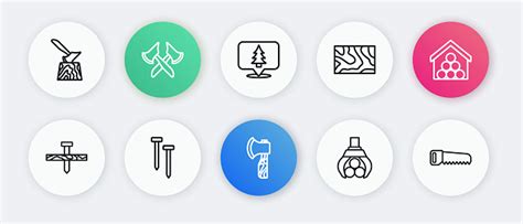 세트 라인 나무 도끼 통나무 금속 못 그래플 크레인 잡기 빔 숲의 위치 손톱 및 손톱 아이콘 벡터 강철에 대한 스톡 벡터 아트 및 기타 이미지 Istock