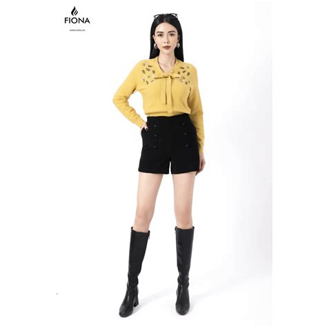 Quần Sooc Dạ Nữ Cạp Cao Fiona Quần đùi Nữ 2 Bên đính Cúc Trang Trí