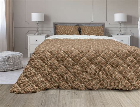 Kente Pattern Comforter And Sham Bedding Set Traditional Motifs In Brown