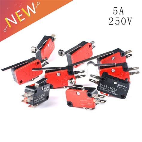 V 15 3c25 V 15 2c25 순간 마이크로 리미트 스위치 푸시 버튼 긴 힌지 롤러 레버 암 스냅 액션 Lot 5a