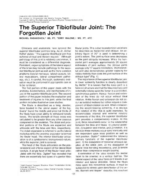 Pdf The Superior Tibiofibular Joint The Forgotten Joint