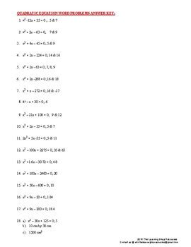 Solving Quadratic Equations Word Problems By The Learning Shop Resources