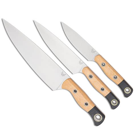 Benchmade 3 Piece Kitchen Knife Set Tan Richlite Handles Stonewashed