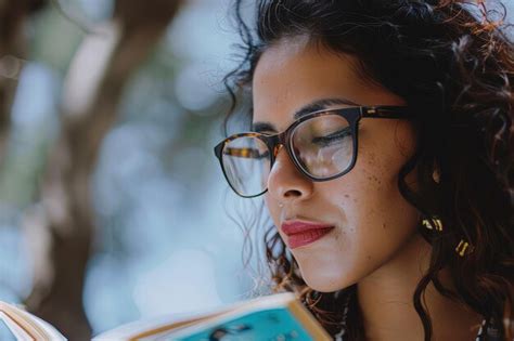 Premium Photo A Woman Wearing Glasses Reading A Book