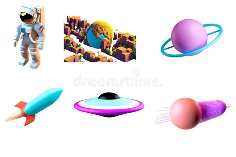 Space 3d Icon Set Astronaut Planet Satellite Rocket Ufo Comet Cartoon Stock Illustration