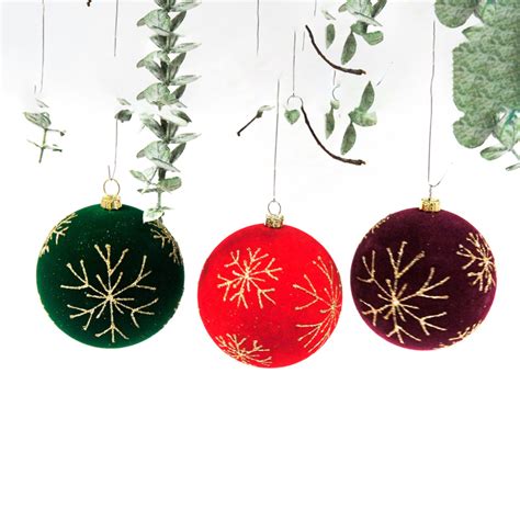 Red And Green Hot Selling Flocking Christmas Glass Ball Hanging