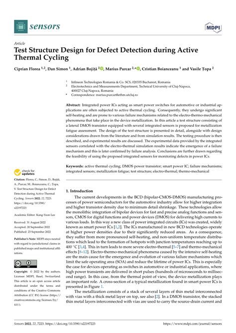 Pdf Test Structure Design For Defect Detection During Active Thermal Cycling