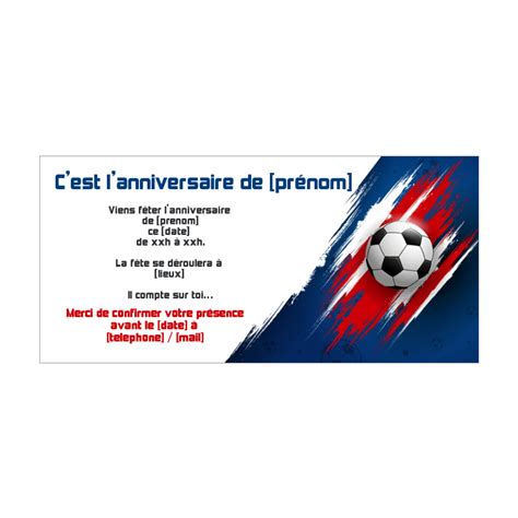Carte Invitation Anniversaire Football Enfant Ballon gratuit à imprimer
