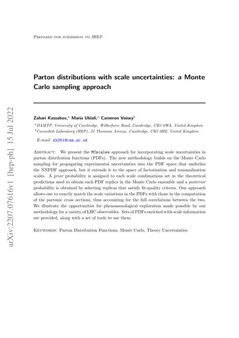 Pdf Parton Distributions With Scale Uncertainties A Montecarlo Sampling Approach
