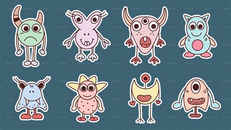 8 Freaky Monsters Stickers Graphics Motion Array
