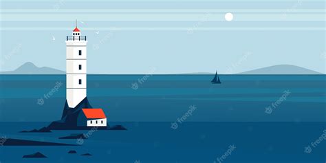 Premium Vector Lighthouse Landscape Cartoon Lighthouse Silhouette On Beach Navigation Nautical