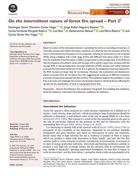 Pdf On The Intermittent Nature Of Forest Fire Spread Part 2