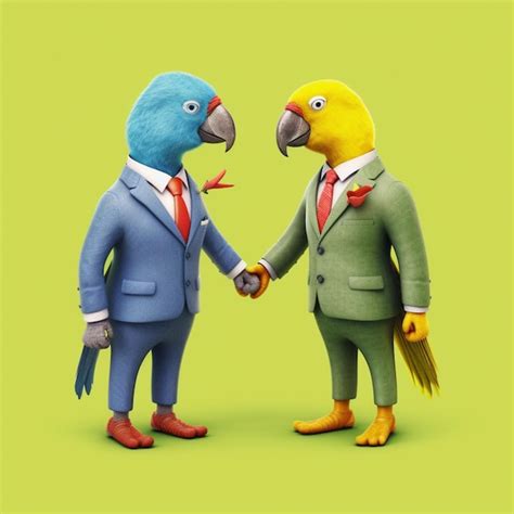 Premium AI Image There Are Two Birds In Suits Shaking Hands With Each